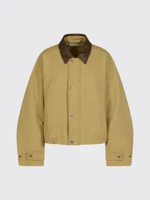 Acne Studios Organic Cotton Shirt Jacket With Leather Collar - Sand