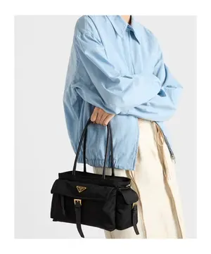 Prada Medium Re-nylon And Leather Tote Bag - Black