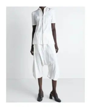 LEMAIRE Short-sleeve Pleated Tie-neck Top