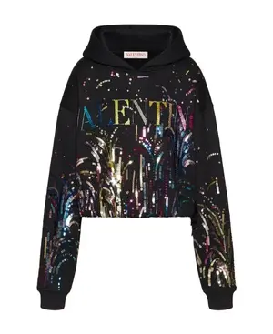 Valentino Garavani Sequin Logo Cropped Hoodie