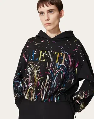 Valentino Garavani Sequin Logo Cropped Hoodie