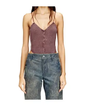 DIESEL® Marbled Ribbed Jersey Thong Bodysuit - Brown