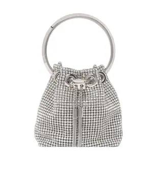 JIMMY CHOO Embellished Drawstring Bucket Bag - Silver