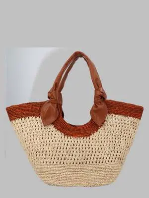 Hereu Raffia Tote Bag With Lambskin Handle - Multicolor