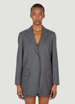 Max Mara Pinstriped Wool Blazer - Gray