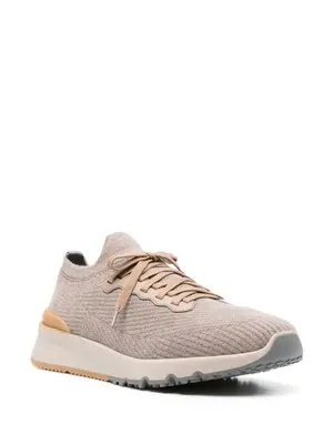 Brunello Cucinelli Knitted Sock Style Lace-up Sneakers - Grey