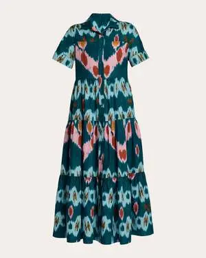 Erdem Ikat Cotton Tiered Midi Shirt Dress