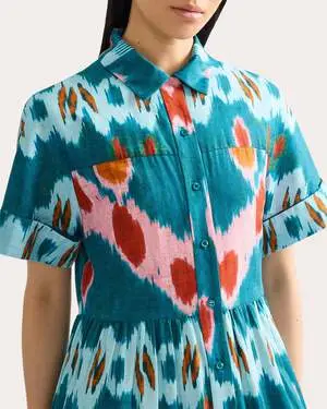 Erdem Ikat Cotton Tiered Midi Shirt Dress