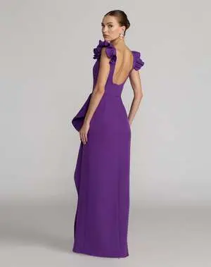Mac Duggal Square Neck Ruffle Slit Gown