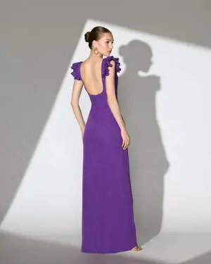 Mac Duggal Square Neck Ruffle Slit Gown