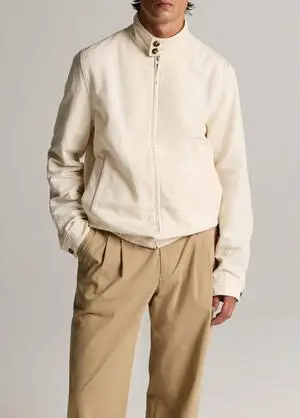 Vince Italian Cotton-linen Band-collar Zip-up Bomber Jacket - Blanco