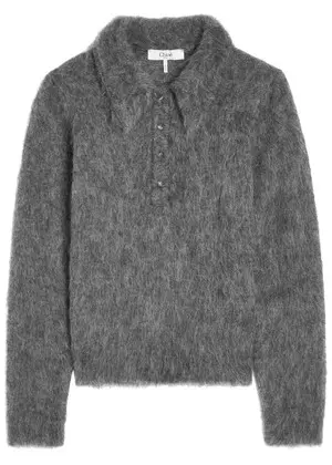Chloé Brushed Knit Wool-blend Polo Top - Grey