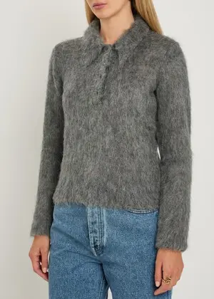 Chloé Brushed Knit Wool-blend Polo Top - Grey