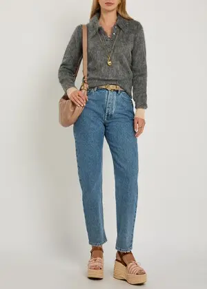 Chloé Brushed Knit Wool-blend Polo Top - Grey
