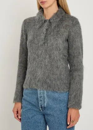 Chloé Brushed Knit Wool-blend Polo Top - Grey