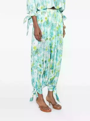 Chloé Floral Print Pleated Trousers - Blue