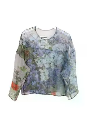 ANNTIAN Floral Chiffon Sweater - Blue