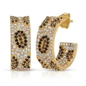 NATIVE GEM Maneater Leopard Print Hoop Earrings In 14k Gold Vermeil With Opal - Brown