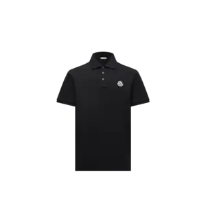 Moncler Logo Patch Cotton Piquet Polo Shirt Black