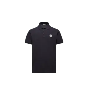 Moncler Logo Patch Cotton Piquet Polo Shirt Blue
