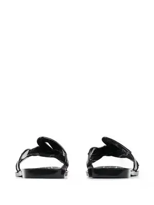 Karl Lagerfeld Logo Plaque Striped Slides - Black
