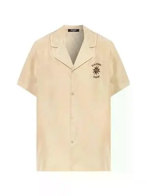 Balmain Logo-embroidered Camp-collar Shirt - Neutrals
