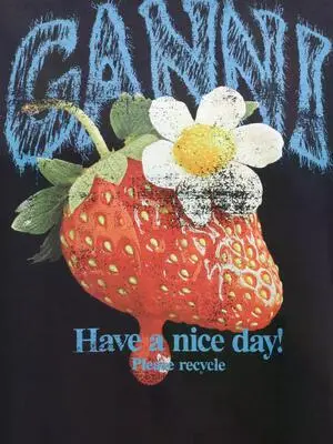 GANNI Strawberry Print Cotton T-shirt