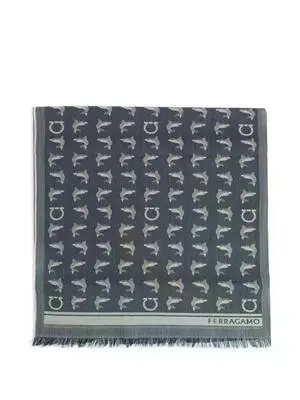 FERRAGAMO Gancini Dolphin-print Scarf - Blue