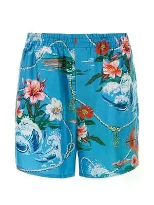 Gucci Floral Print Silk Bermuda Shorts - Blue