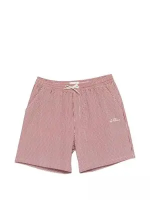 LES DEUX Striped Seersucker Swim Shorts - Red