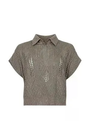 D.exterior Cable-knit Polo Shirt