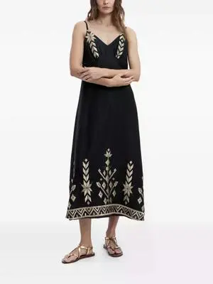 Greek Archaic Kori Embroidered Sleeveless Midi Dress - Black