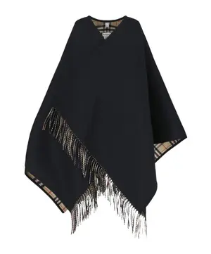 Burberry Checked Fringed-edge Cape - Black/brown
