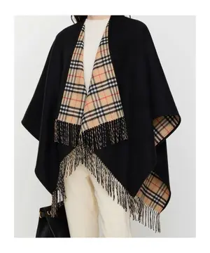 Burberry Checked Fringed-edge Cape