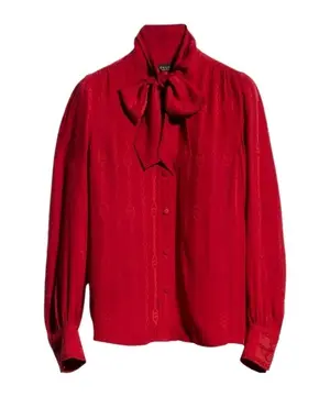 Gucci Tie-neck Jacquard Silk Shirt
