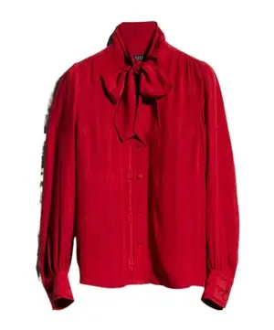 Gucci Tie-neck Jacquard Silk Shirt - Red
