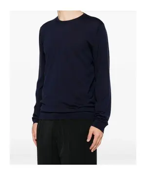 ROBERTO COLLINA Fine Knit Crew Neck Sweater - Navy