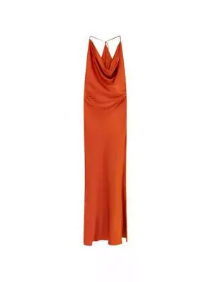 ACTUALEE Cowl Neck Ruched Maxi Dress - Orange
