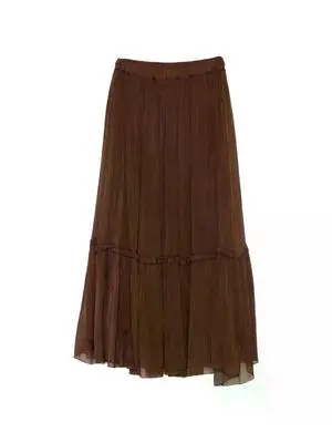 SOLOTRE Tiered Ruffled Maxi Skirt - Brown