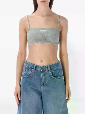 MARINE SERRE Logo-patch Ribbed-knit Bra - Grey