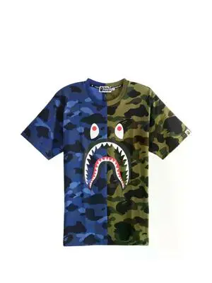 A BATHING APE Shark Camouflage-print T-shirt - Blue