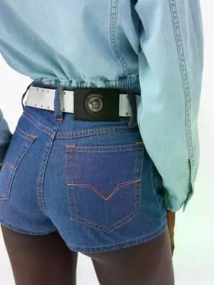 Versace Medusa Plaque Denim Mini Shorts