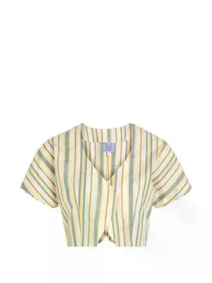 Thierry Colson Striped Cropped Blouse - Yellow