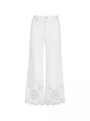 FRAME Eyelet Broderie Anglaise Flare Trousers - White