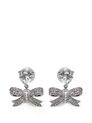 SELF-PORTRAIT Heart-shaped Crystal Embellished Earrings - Silver