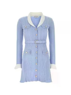 SELF-PORTRAIT Belted Ribbed-knit Dress