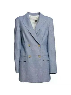 SOLOTRE Denim Woven Texture Double-breasted Blazer