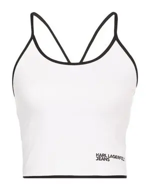 Karl Lagerfeld Two-tone Embroidered Logo Cropped Top - White