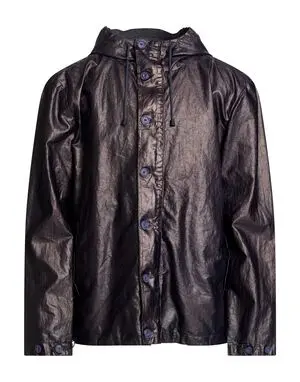 120% Lino Linen Blend Coated Effect Jacket - Navy