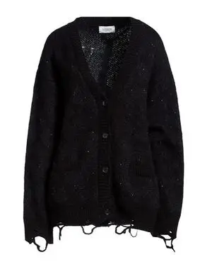 LANEUS Sequined Leopard Print Merino Wool Blend Cardigan - Black